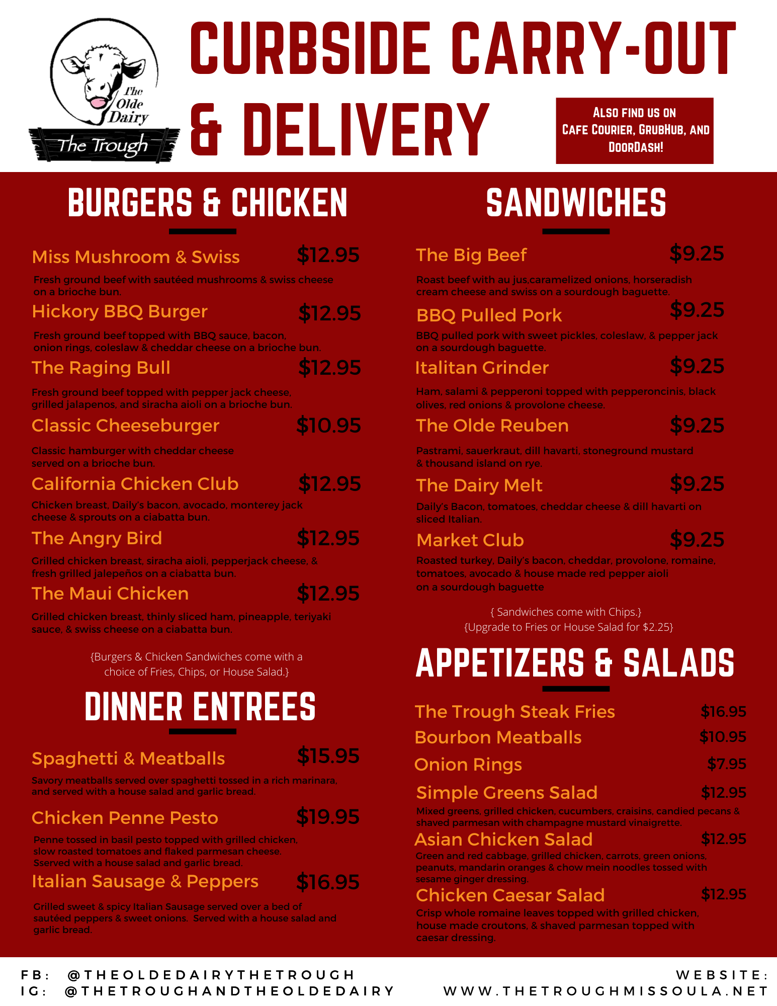 Restaurant Menu | Missoula, MT | The Old Dairy and The Trough